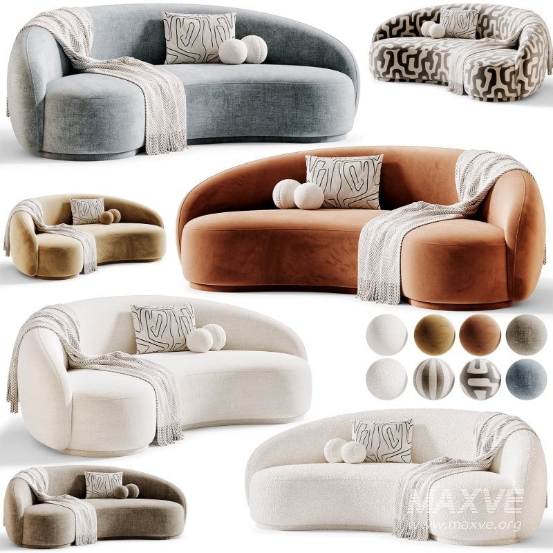 Boucle Curved Sofa 3D model Maxve