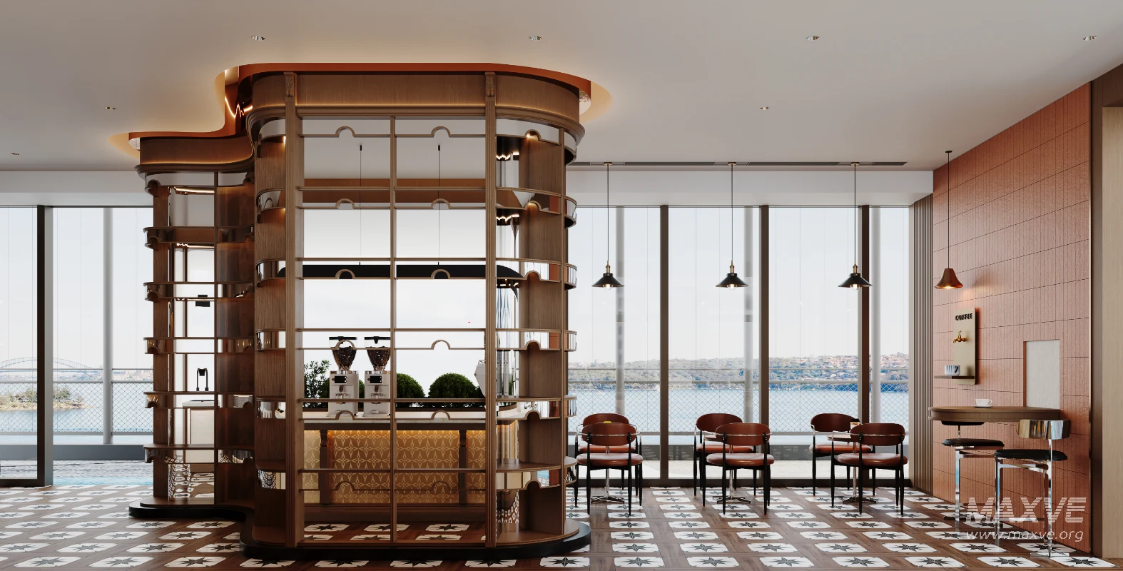 Modern luxury coffee shop 3D model Maxve