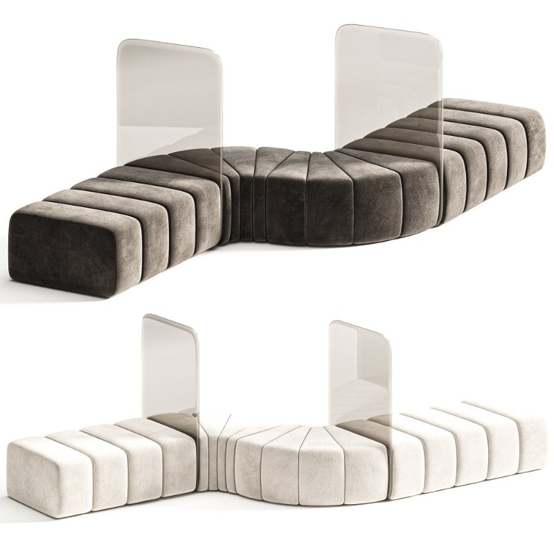 Bla Station Bob Curved Module Pouf with Plexiglass Divider 3D model Maxve