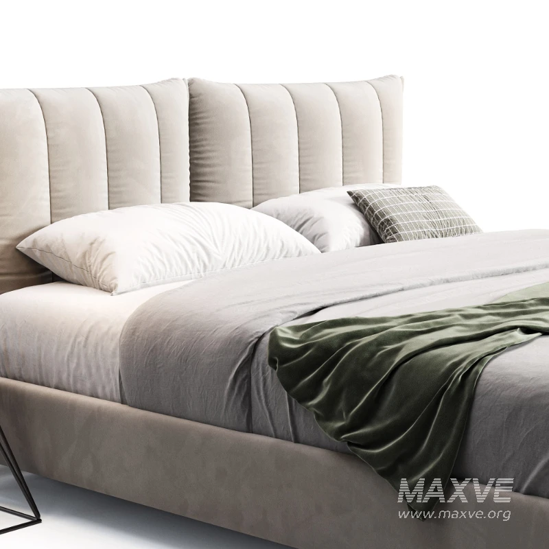 Ally Cotton Linen Adjustable Headboard Modern Bed 3D model Maxve