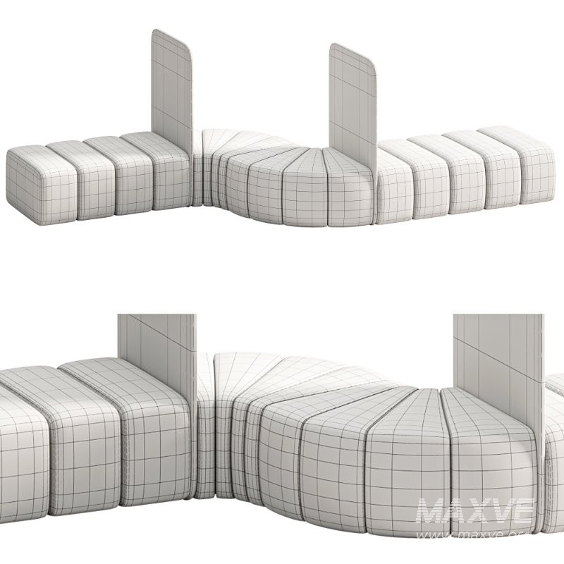 Bla Station Bob Curved Module Pouf with Plexiglass Divider 3D model Maxve